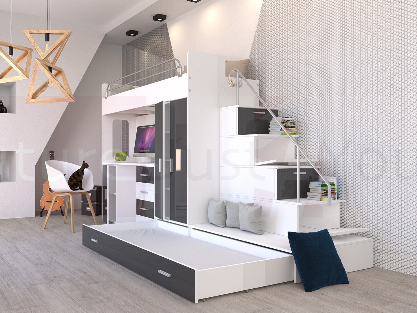 Modern High Sleeper Bed Cabin Bed Loft Bed High Bed Furniture Set ...