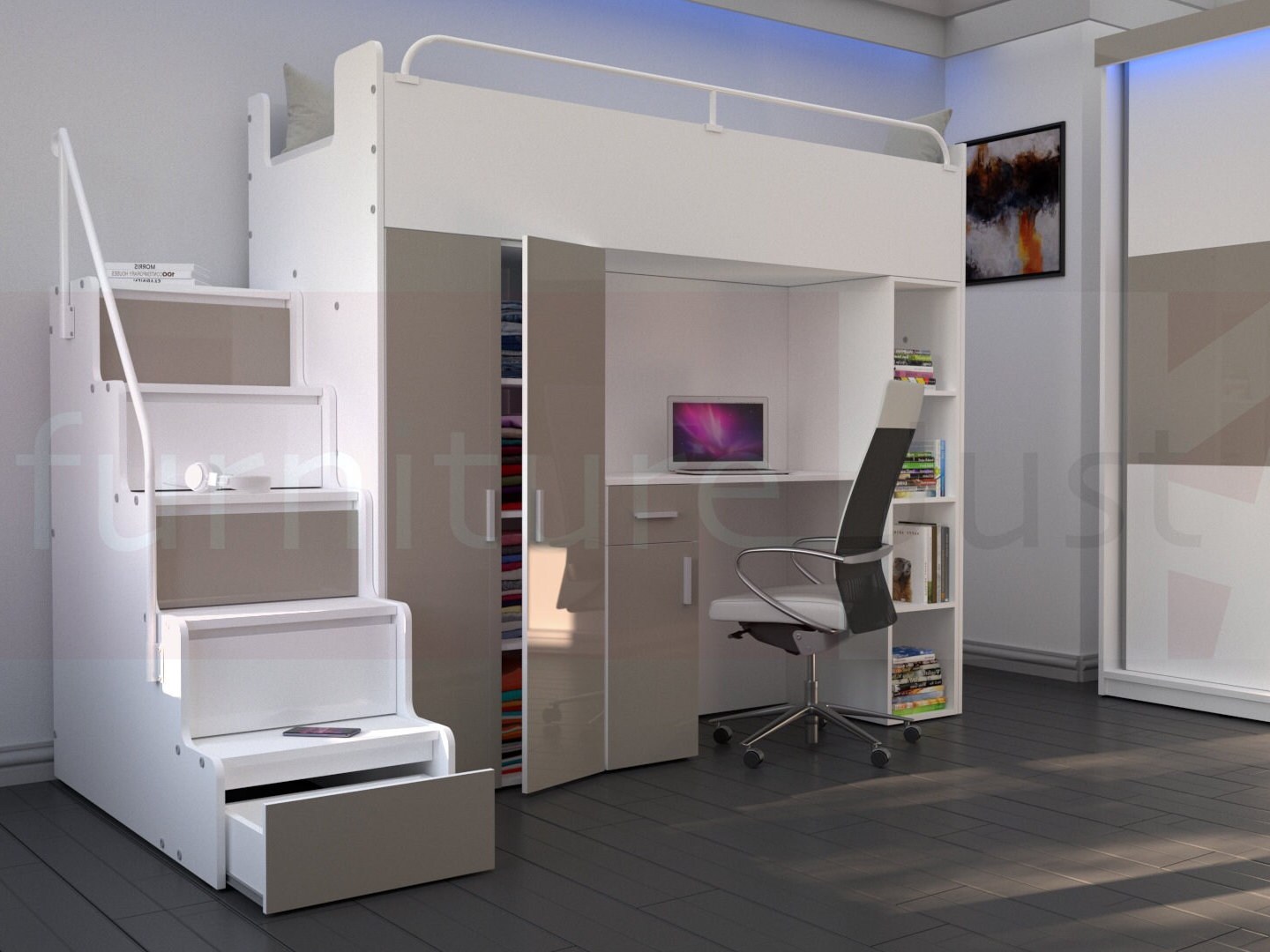 Modern Child Youth Bedroom Furniture Set Cabin Bed High Sleeper Bed Mid Sleeper Bed Loft Bed Storage Bed Stairs Desk Wardrobe Max 4SG Etsy