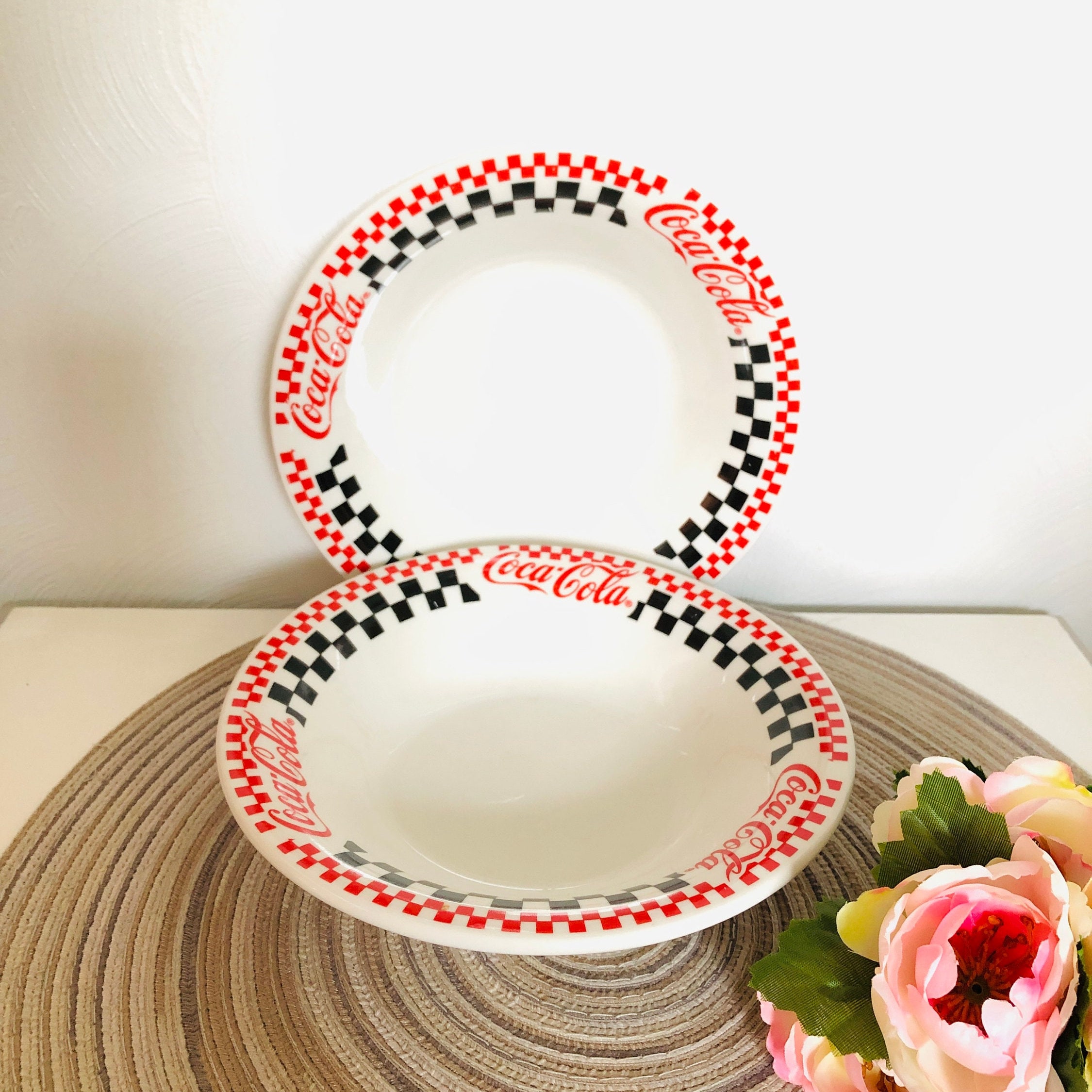 Vintage Coca Cola Soup/salad Bowls, Coca Cola Racing Checkered Black ...