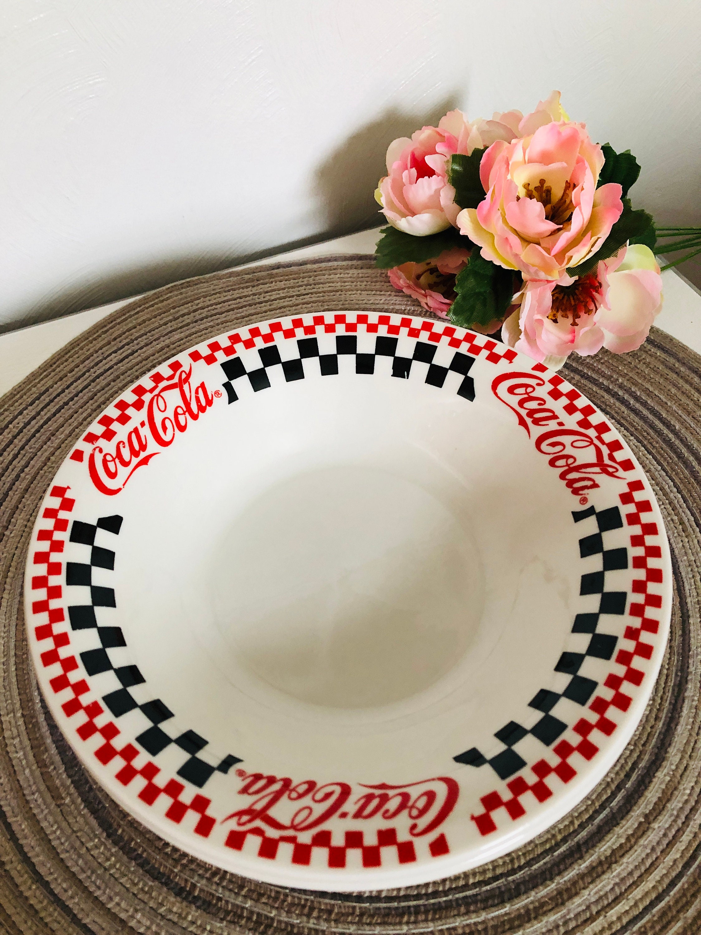 Vintage Coca Cola Soup/salad Bowls, Coca Cola Racing Checkered Black ...