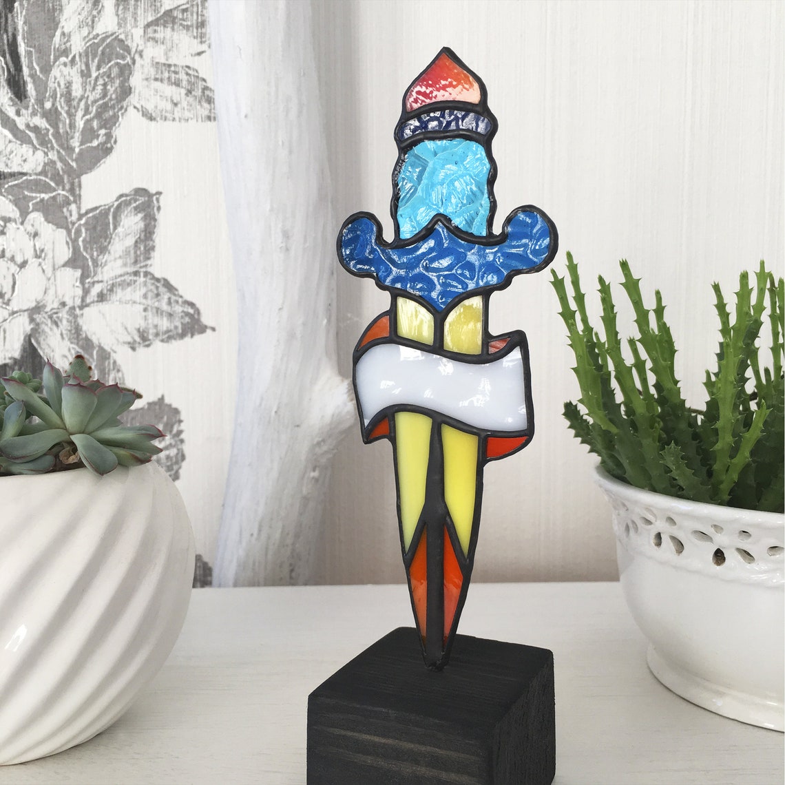 Traditional Dagger Stained Glass Pattern Suncatcher Classic Old School Tattoo Digital Download ...