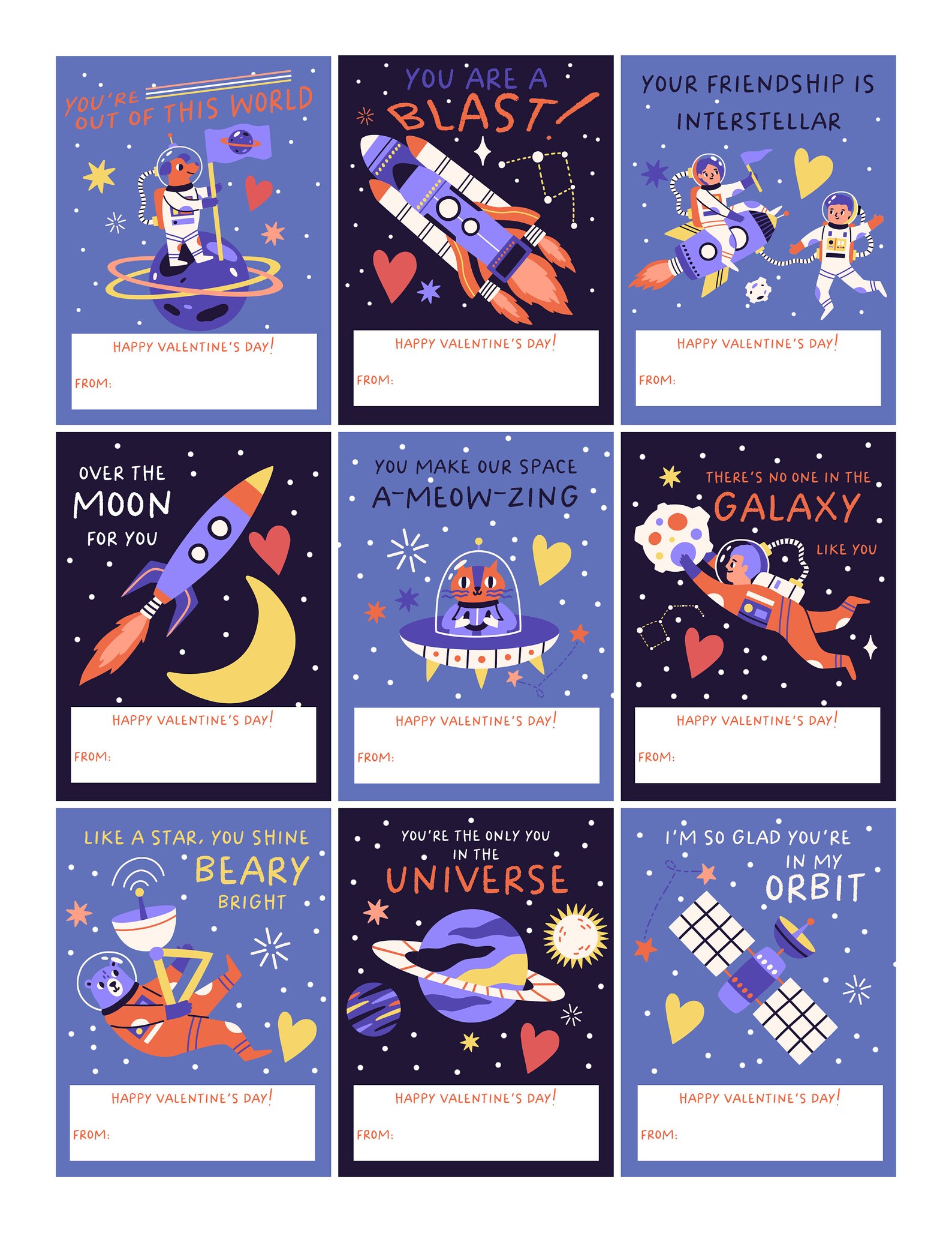 Space Valentines, Class Valentines, Valentines Day, Printable ...