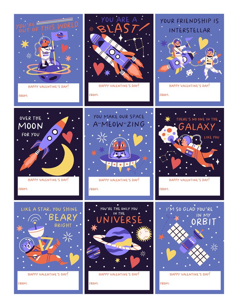 Space Valentines, Class Valentines, Valentines Day, Printable ...