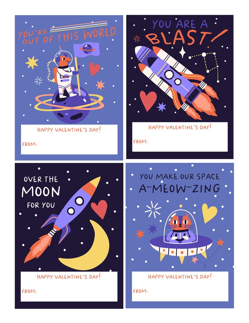 Space Valentines, Class Valentines, Valentines Day, Printable ...