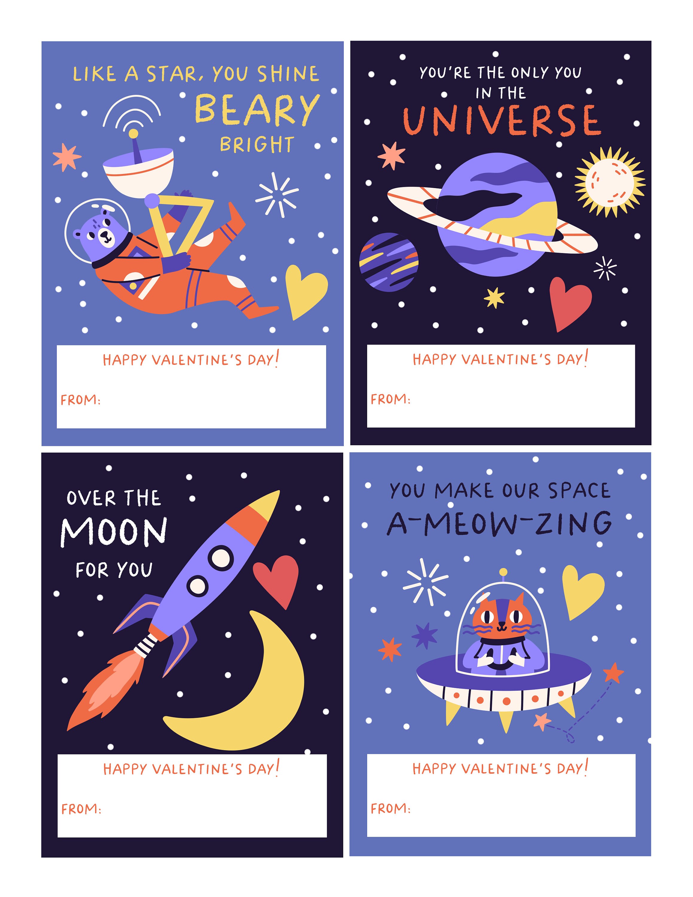 Space Valentines, Class Valentines, Valentines Day, Printable ...