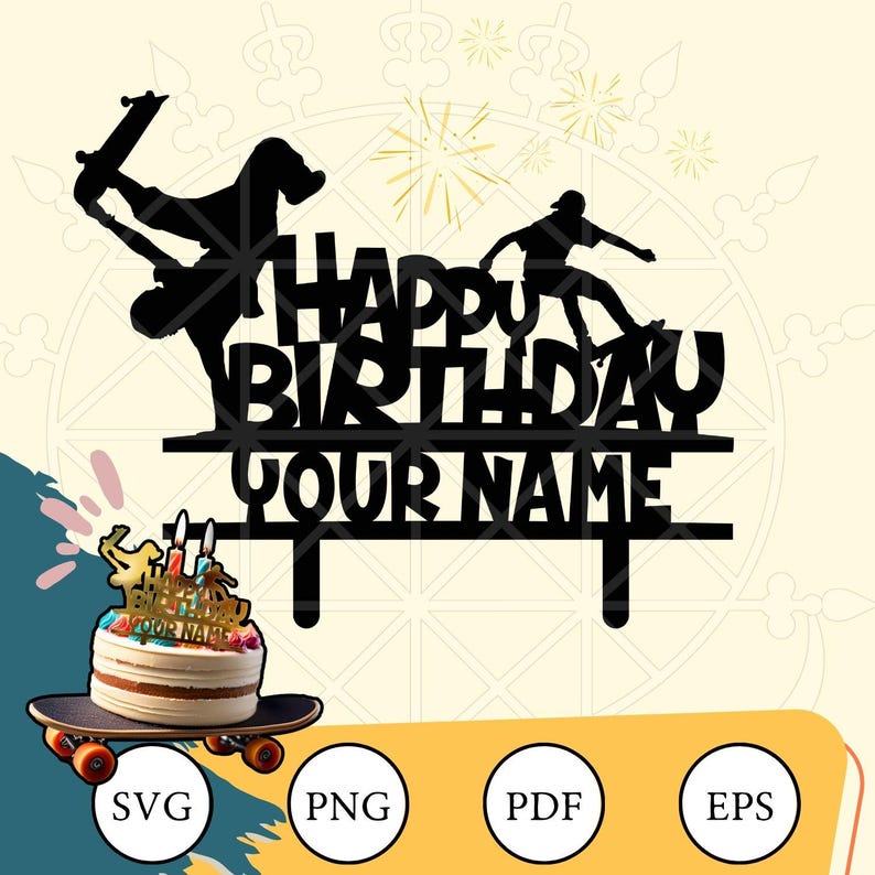 Skateboarder Cake Topper, Name Can Be Personalized, Decoration for Kids ...