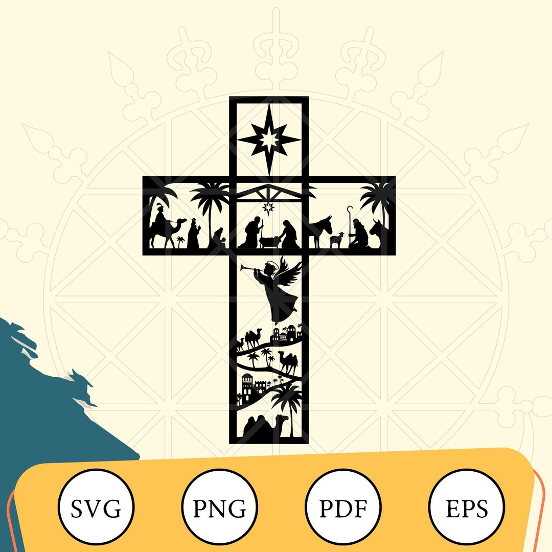 Nativity Scene Tree SVG: Holy Night Christian Vector (digital Download ...