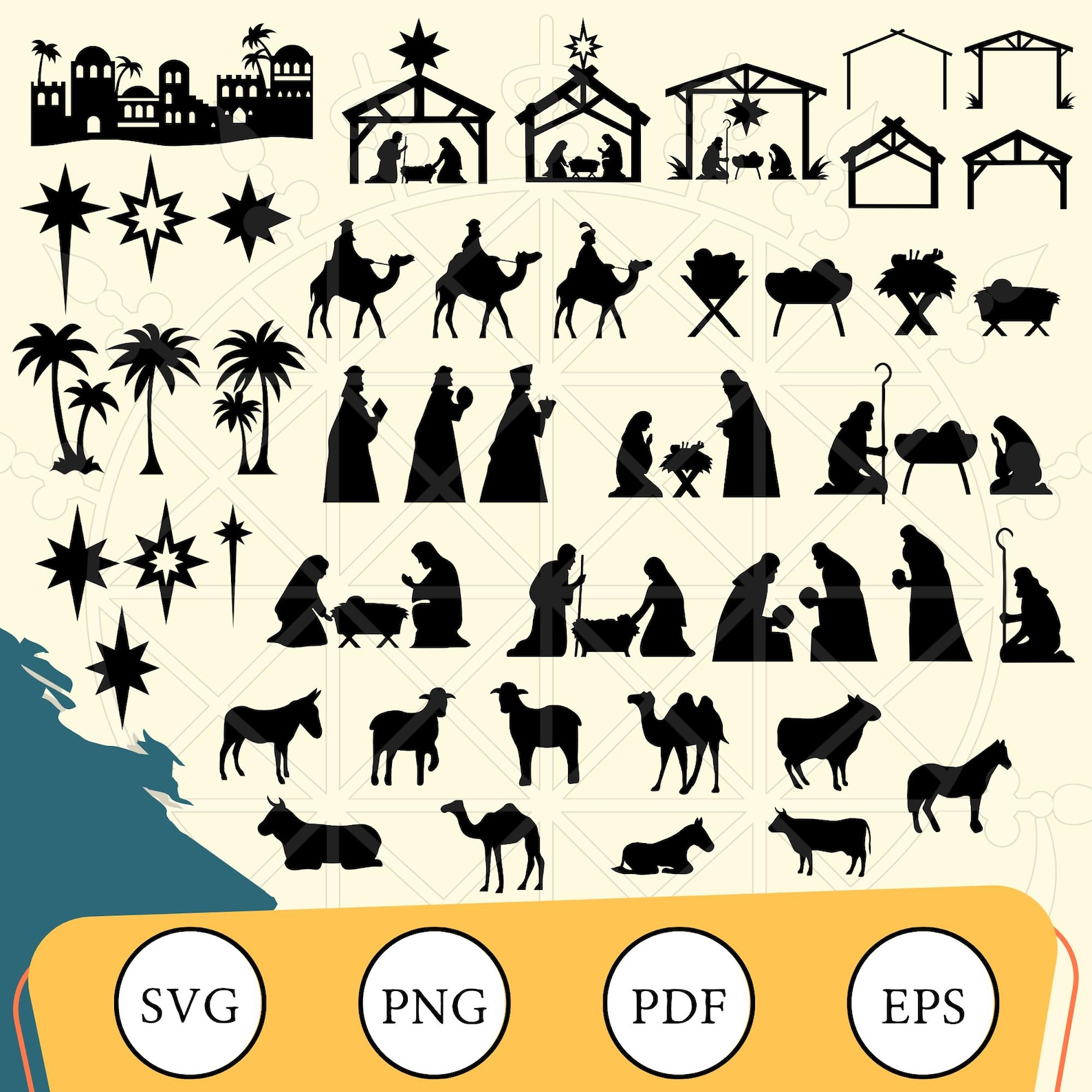 Nativity Silhouette Bundle: Holy Night Vector Graphics (digital ...