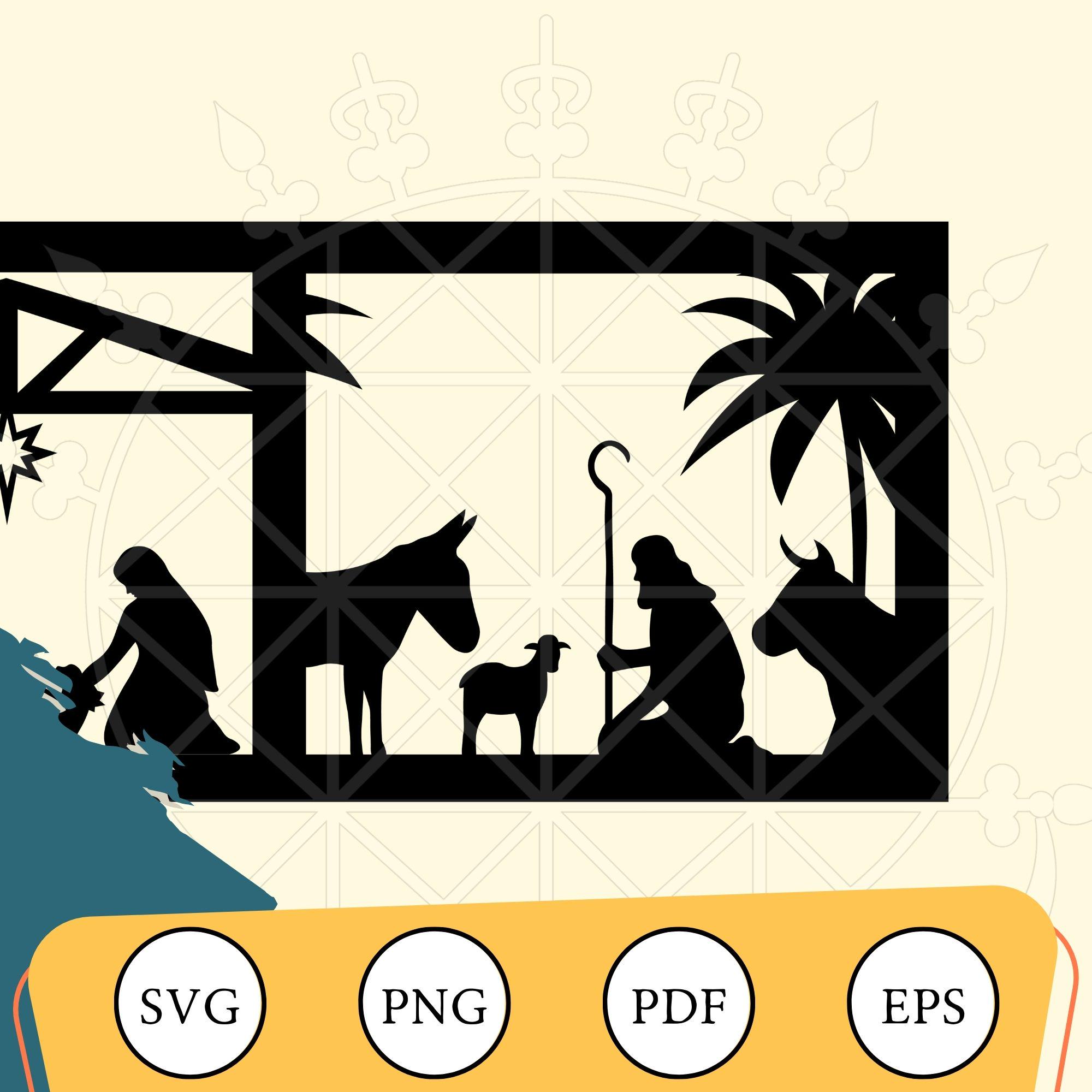 Nativity Scene Tree SVG: Holy Night Christian Vector (digital Download ...