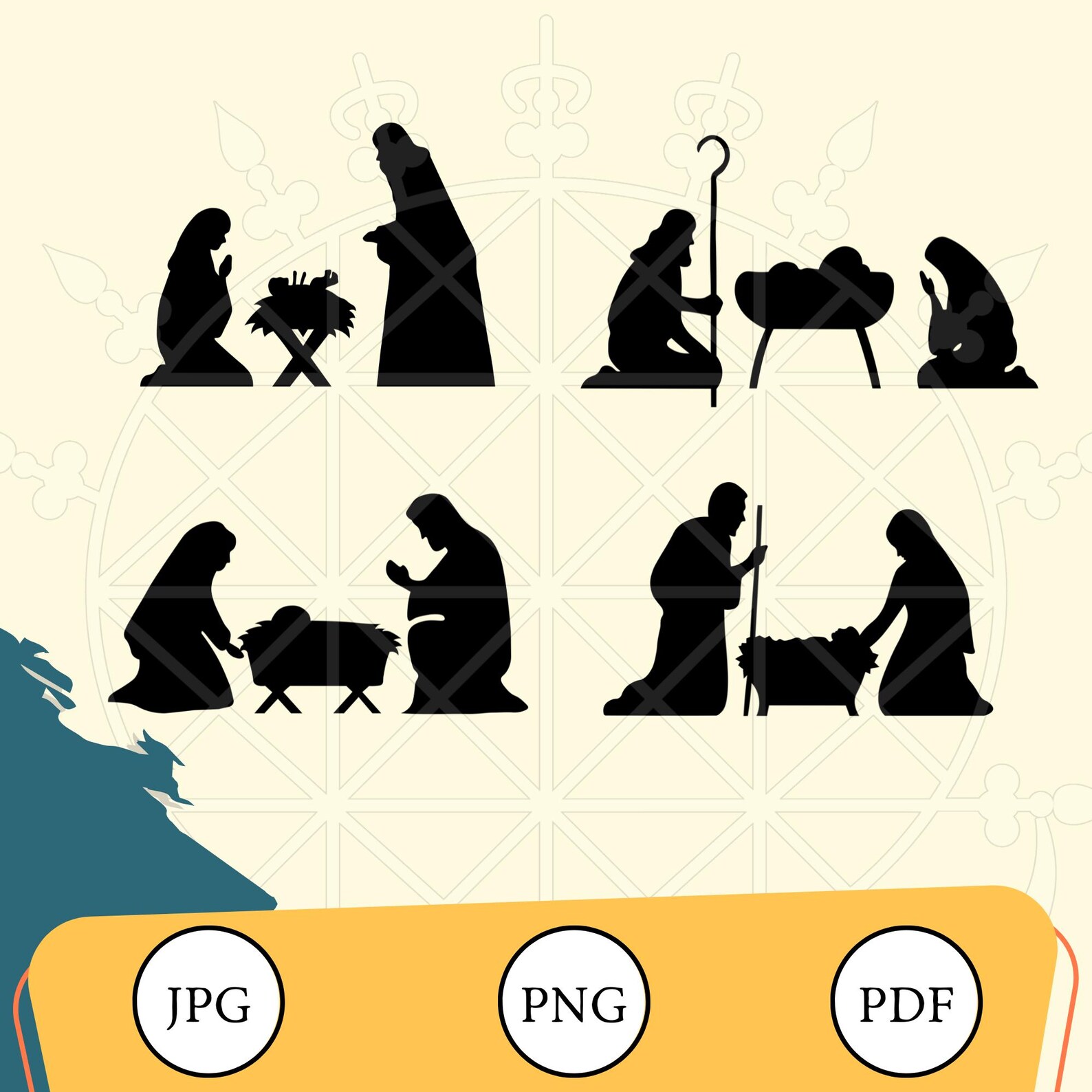 Nativity Silhouette Bundle: Holy Night Vector Graphics (digital ...