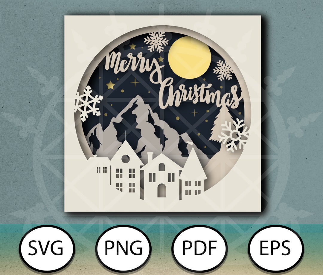 Merry Christmas SVG Layered Cut Files Eps Png Pdf Vector - Etsy