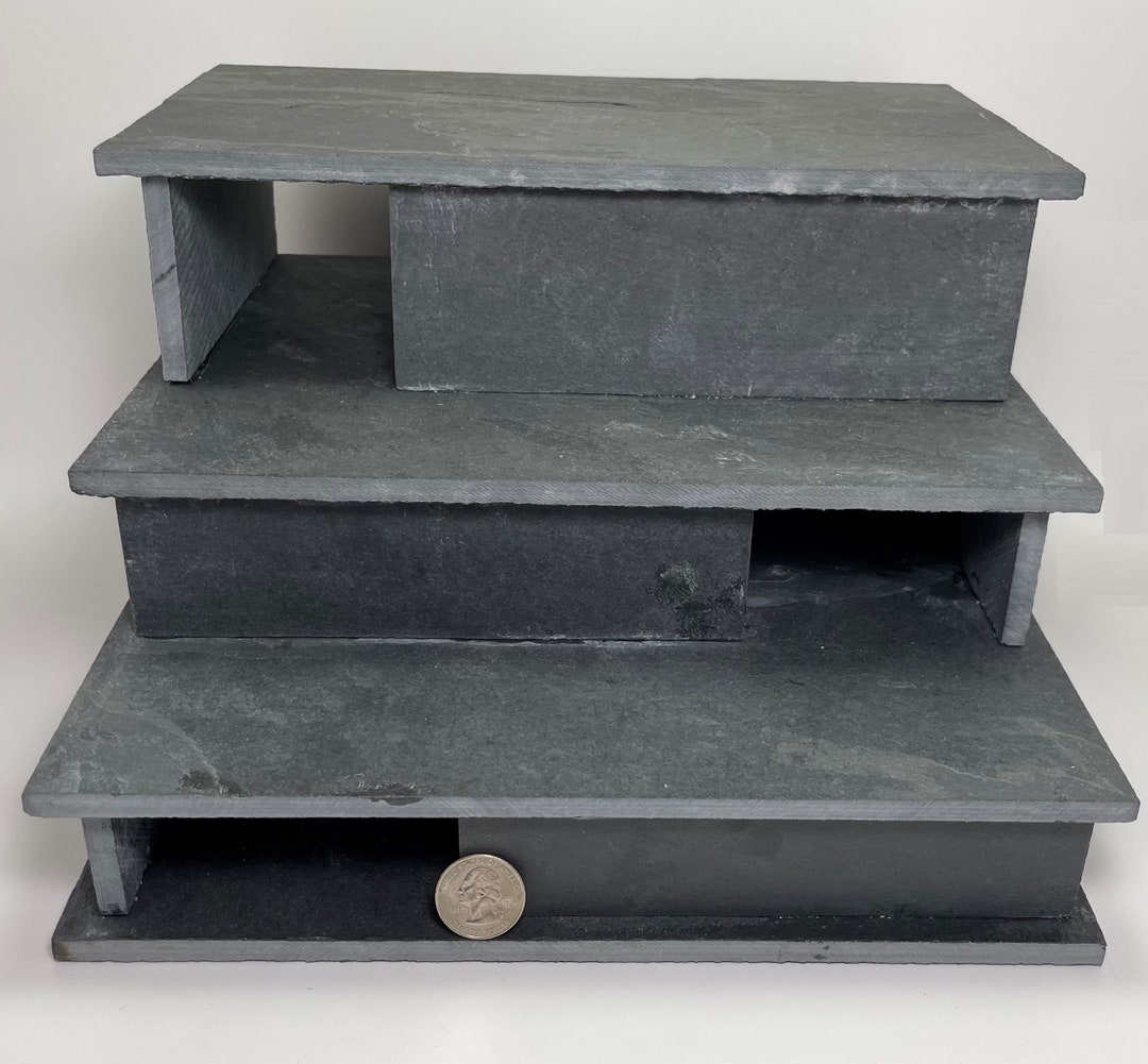 3 Tier Open Back Slate Hide 11x11x8" for Fish, Snake, Reptile, Turtle ...