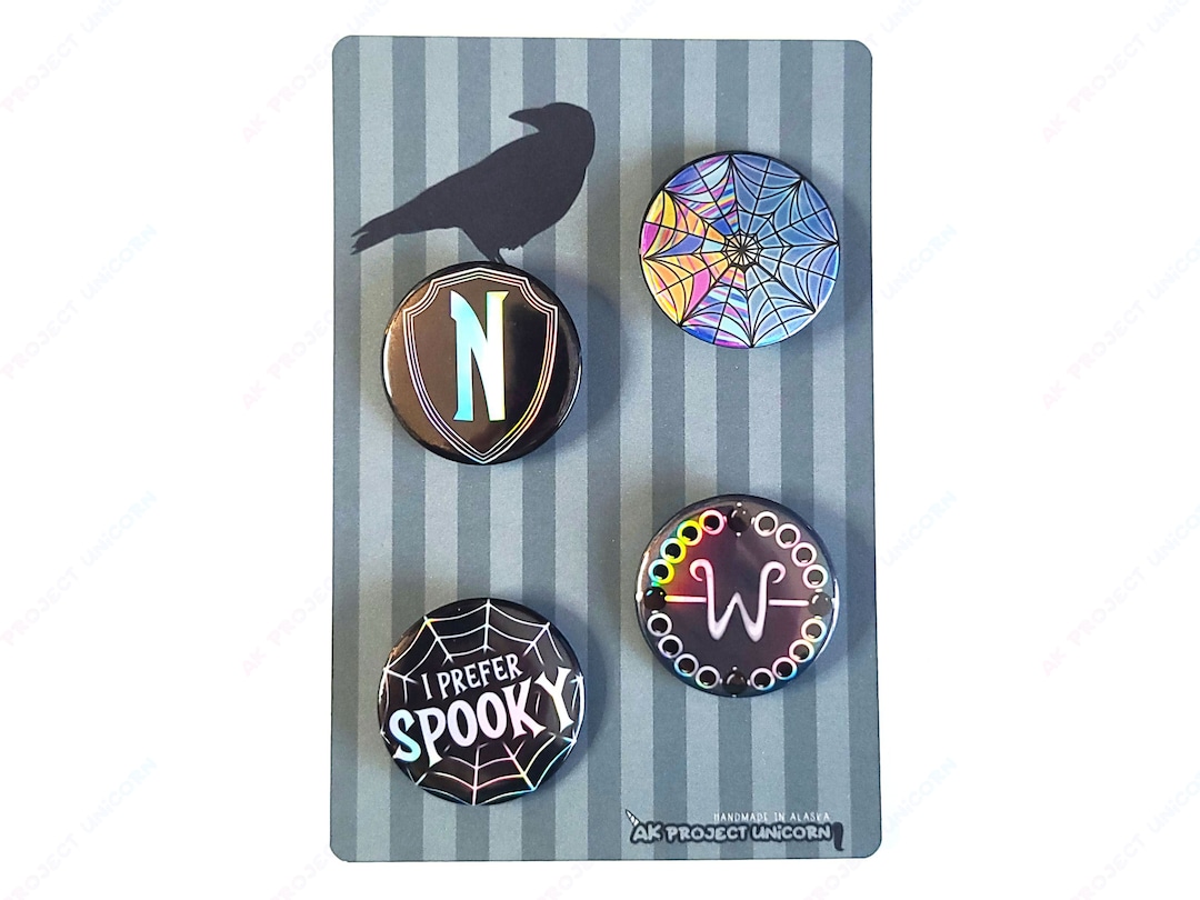 Holographic Wednesday Pin Set Holographic Pins, Wednesday Addams Pins ...