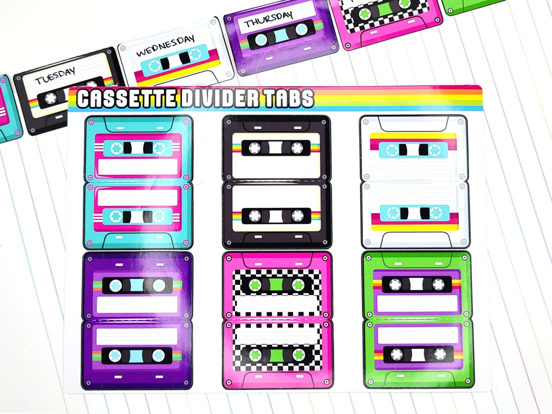 Colorful Cassette Divider Tab Stickers | Planner Tab Stickers, Index ...