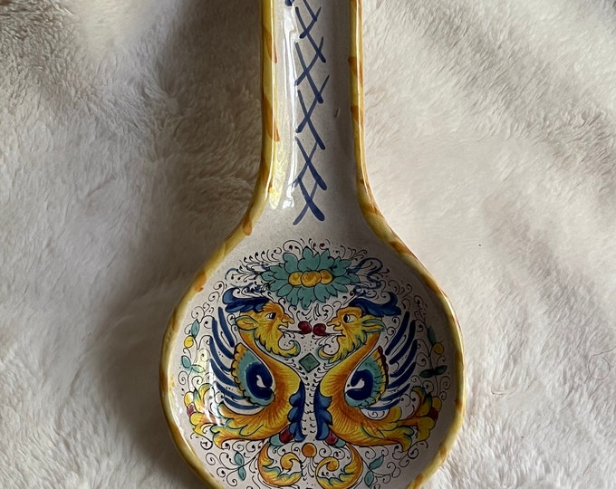RARE Deruta Raffaellesco Yellow Two Dragon Spoon Rest Dip A Mano Hand ...