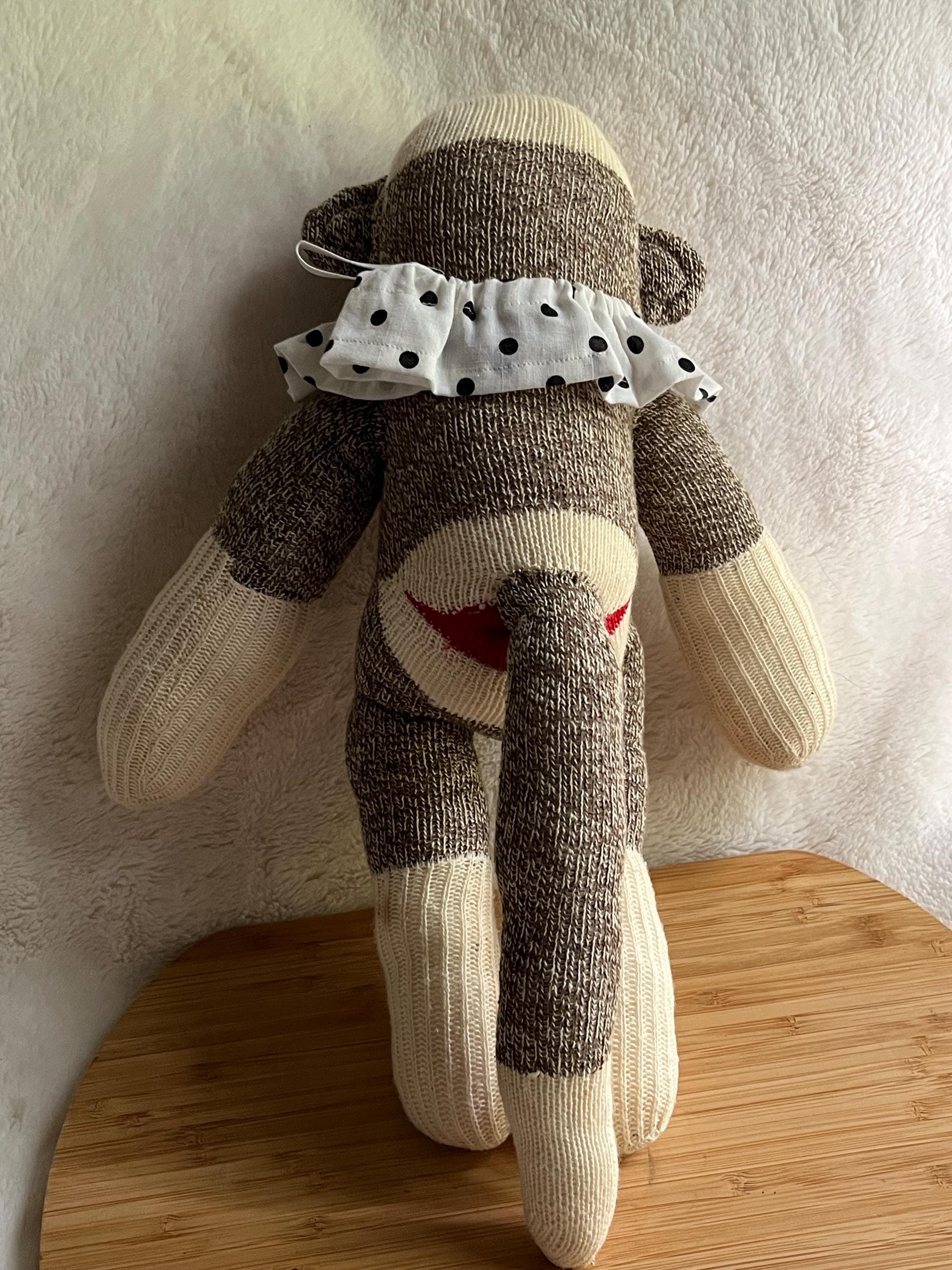 VTG Sock Monkey Big Lips Button Eyes Felt Lashes Nostrils Collar Plush ...