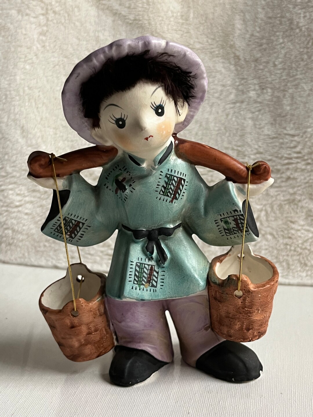 Tilso Porcelain Young Boy W/hair in Yoke With Water Buckets Figurine ...