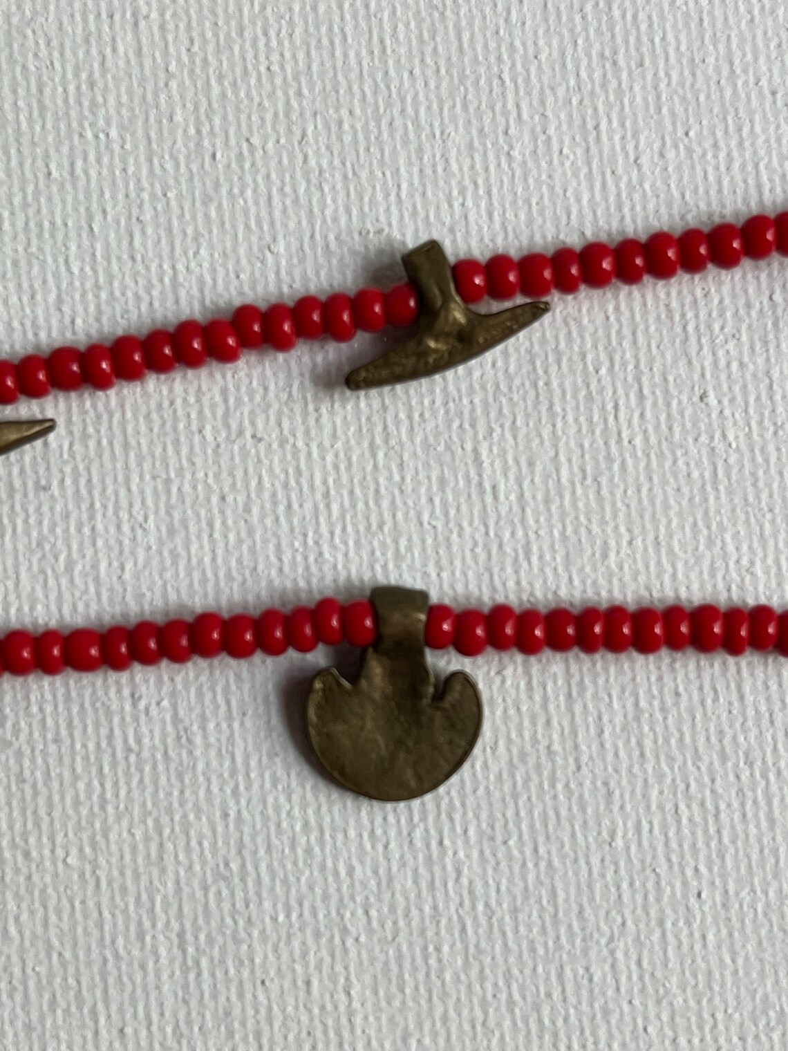2 Vintage Indian Bead and Brass Fan & Axe Charms Necklaces 14 - Etsy
