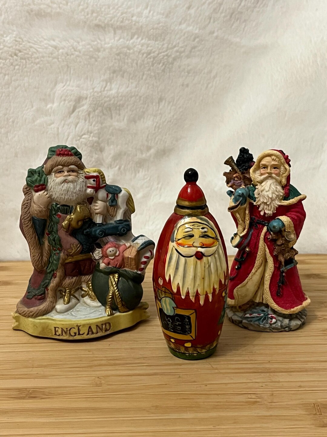 3 VTG Father Christmas Figures: Wood Nesting, England, Midwest of ...