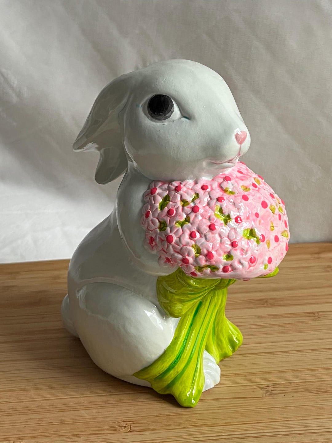VTG Chalkware Plaster Bunny Rabbit With Pink Flowers Easter Made in ...