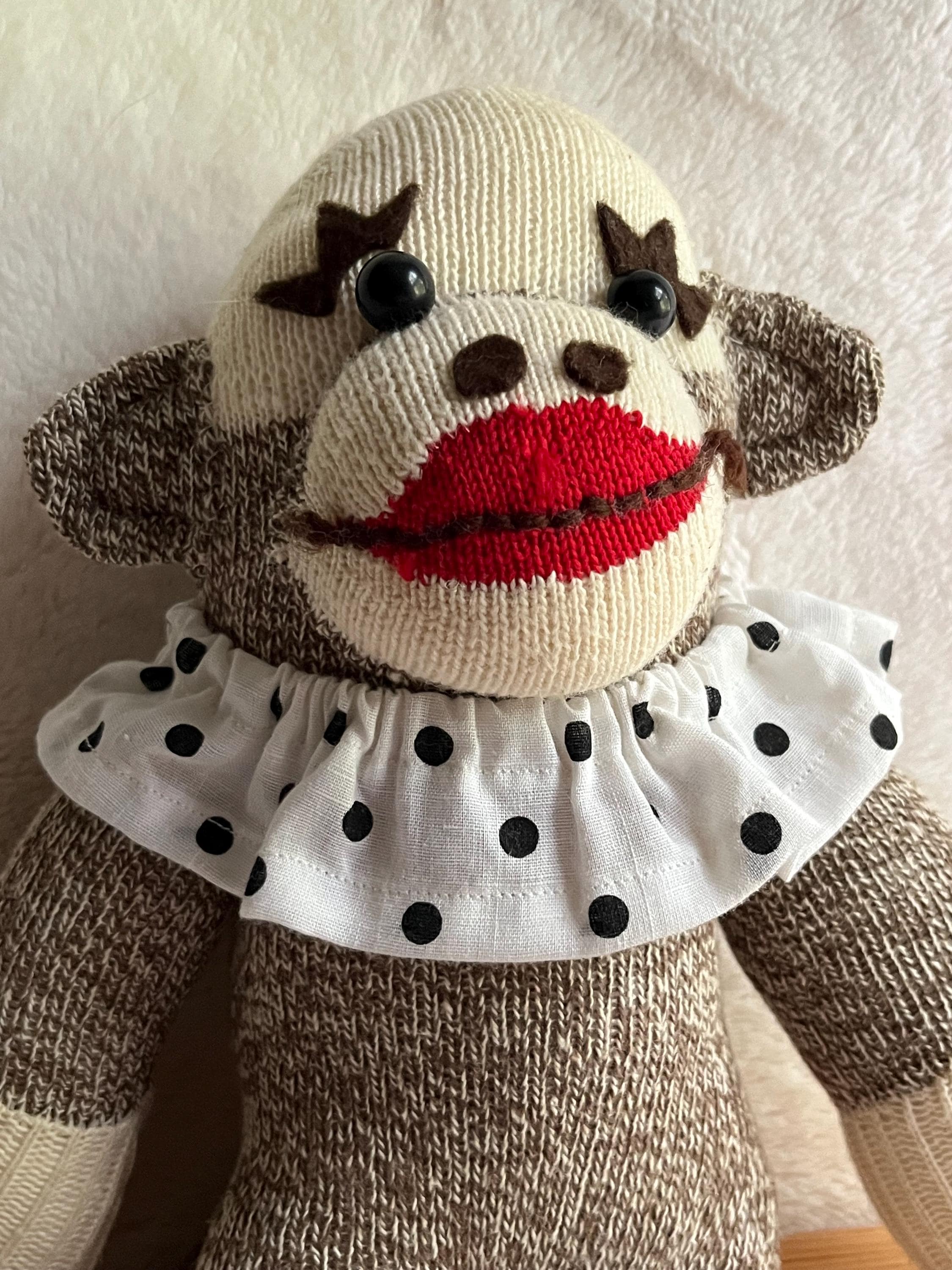VTG Sock Monkey Big Lips Button Eyes Felt Lashes Nostrils Collar Plush ...