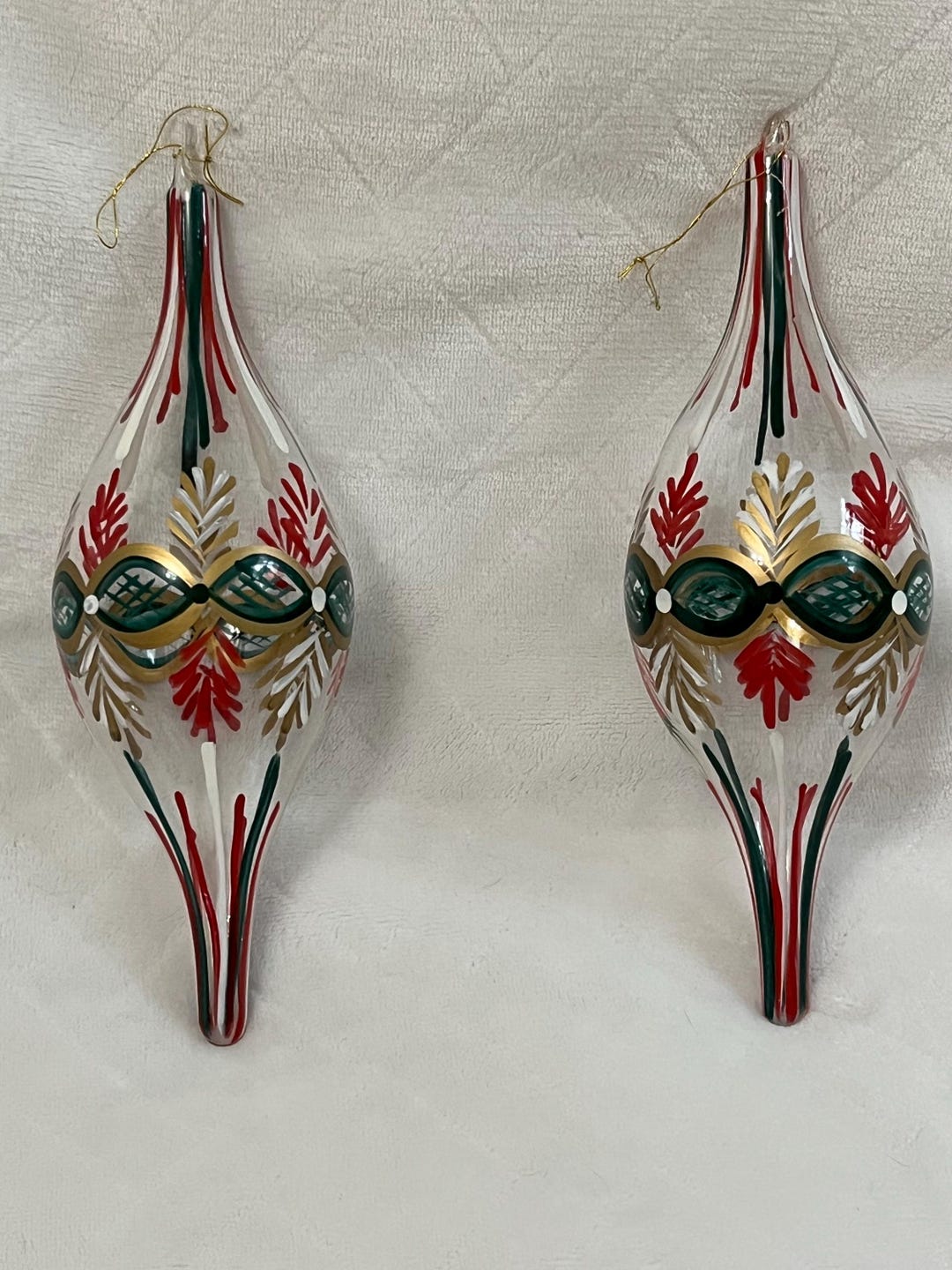 2 VTG MCM Large 9” Hand Painted Teardrop Glass Christmas Ornaments Xmas ...