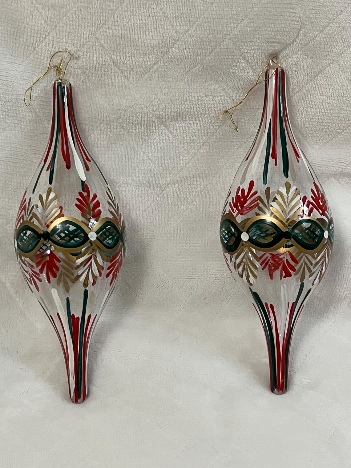 2 VTG MCM Large 9” Hand Painted Teardrop Glass Christmas Ornaments Xmas ...