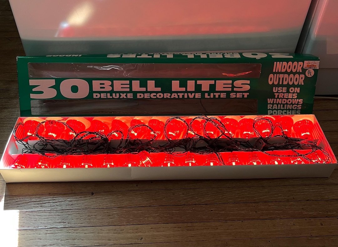 30 VTG 1991 Red Color Bell Lites Christmas Lights Decoration Over 25 Ft ...