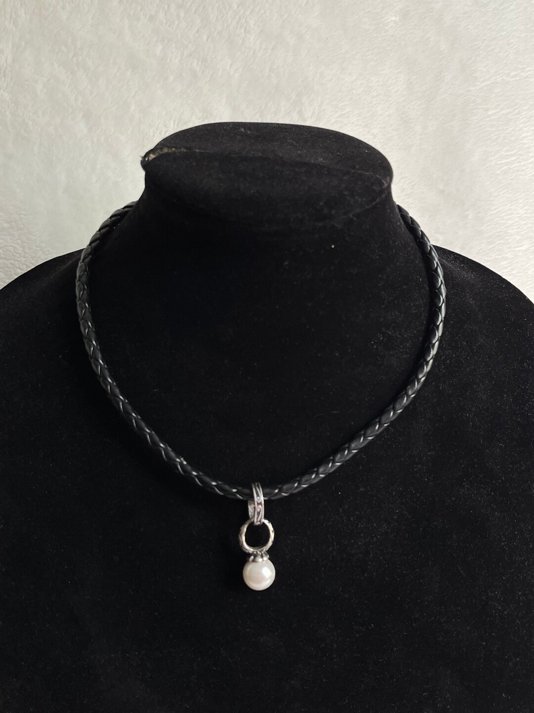 VTG Premier Designs Crown PD Faux Braided Leather & Pearl Silver Metal ...