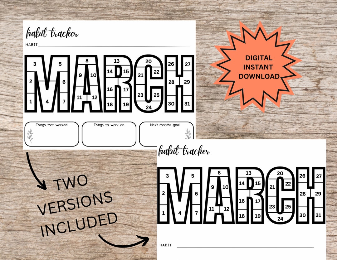 March Habit Tracker Coloring Sheet Printable, Month Habit Tracker ...