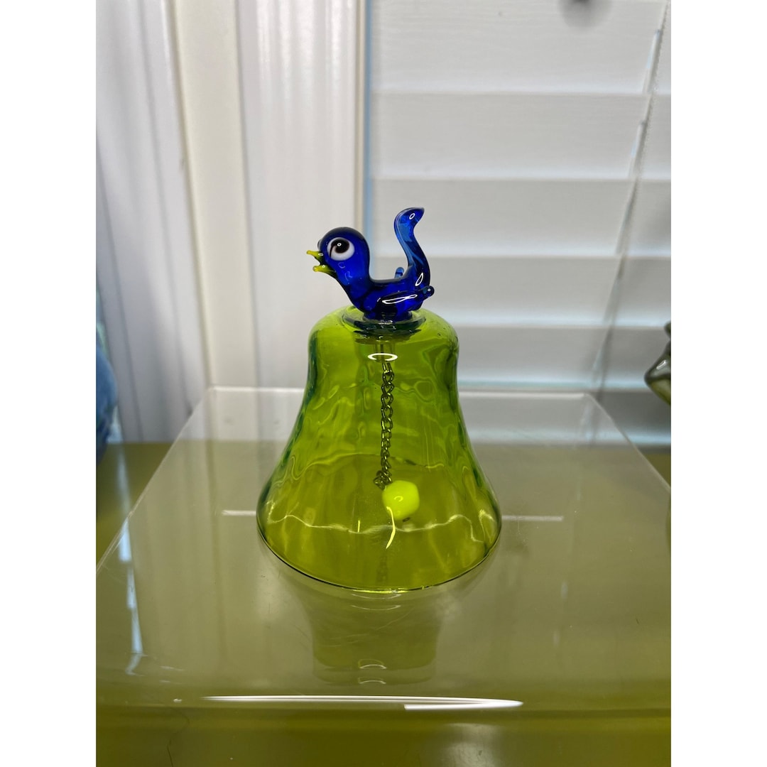 Cobalt Blue Bird Green Glass Bell - Etsy