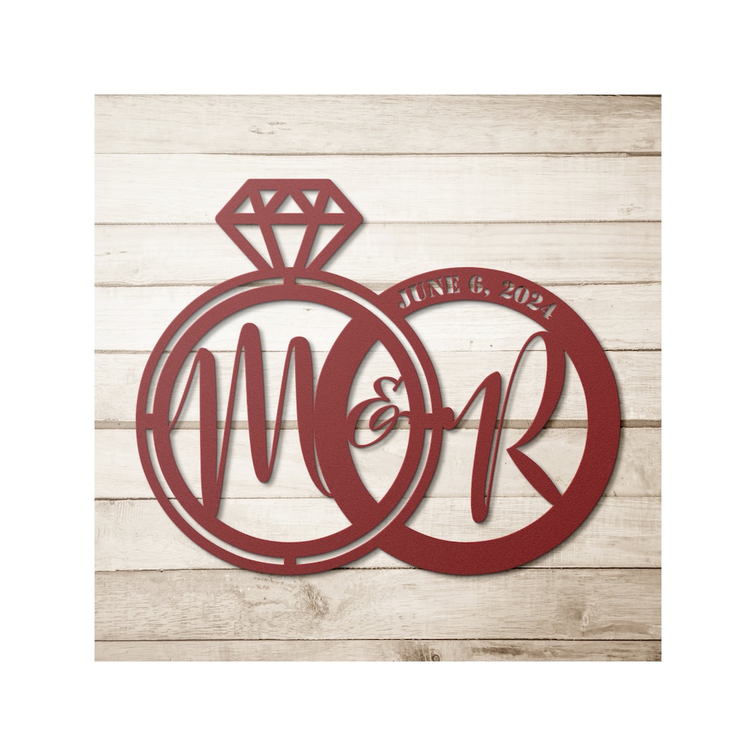 Custom Joined Wedding Rings & Date Metal Wall Art - Etsy