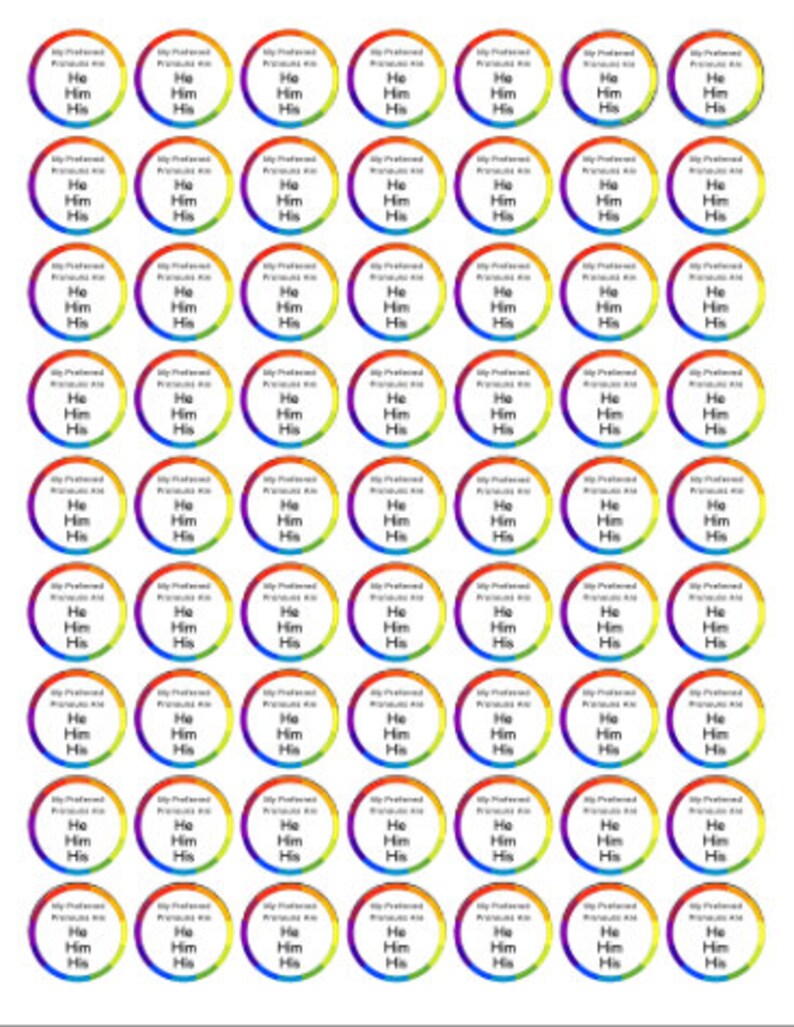 Personal Pronoun Stickers PDF Digital Download 1 Inch Round - Etsy