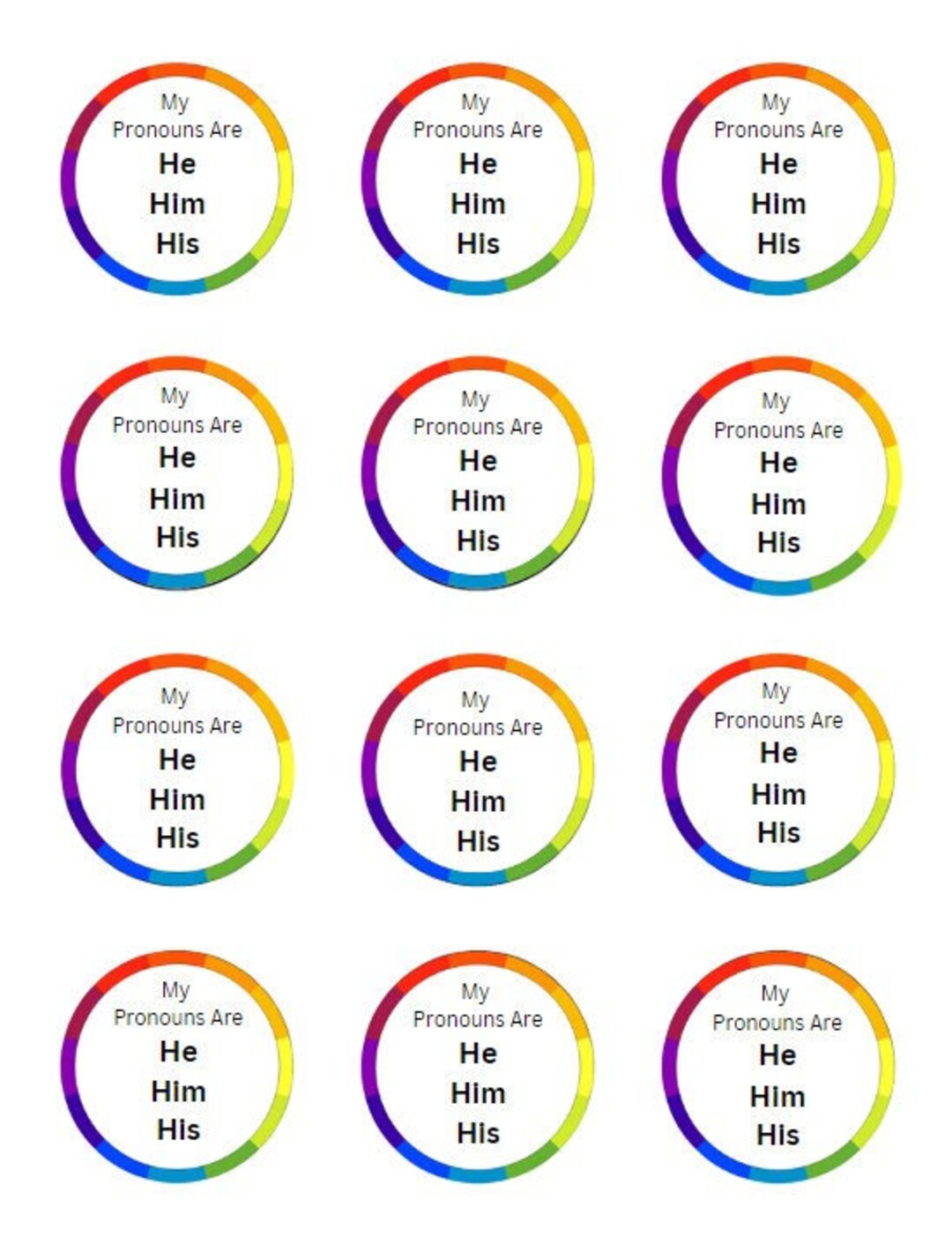 Personal Pronoun Stickers PDF Digital Download 2 Inch Round (one Page ...