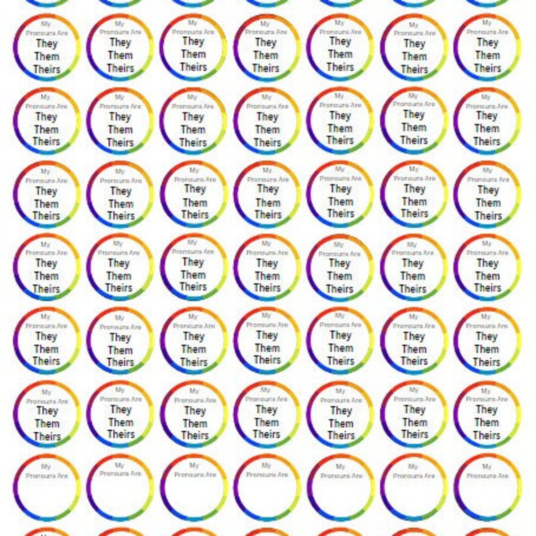 Personal Pronoun Stickers PDF Digital Download 1 Inch Round (one Page ...