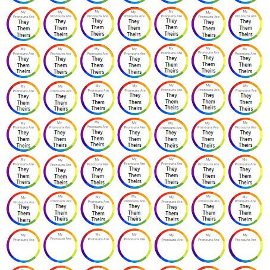 Personal Pronoun Stickers PDF Digital Download 1 Inch Round (one Page ...