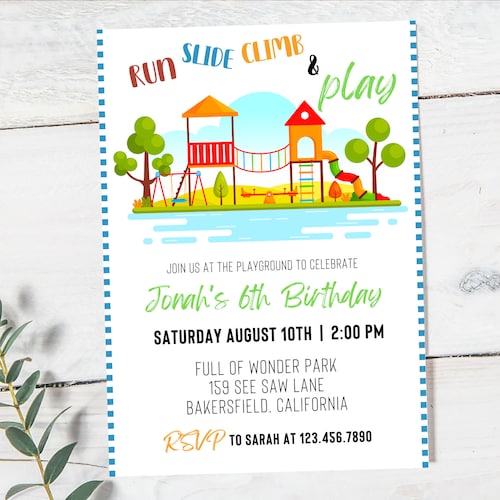 Playground Birthday Invitation park Party Invite Simple - Etsy