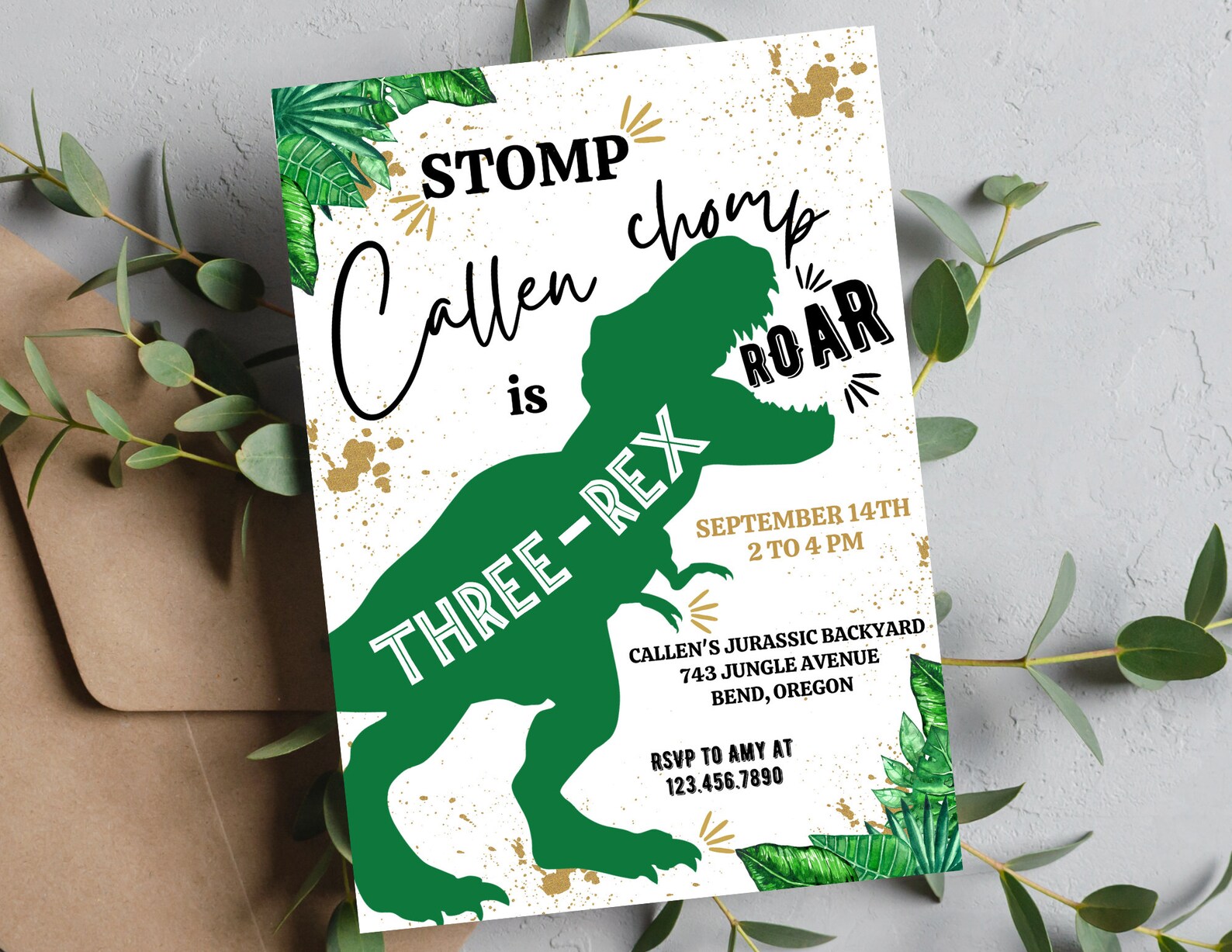Three Rex Birthday Invitation | Dinosaur Birthday Party | Stomp Chomp ...