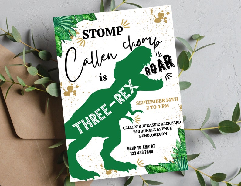 Three Rex Birthday Invitation Dinosaur Birthday Party - Etsy