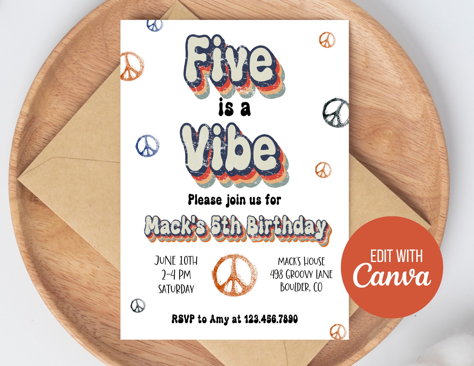 Five is A Vibe Birthday Invitation | Retro Birthday Invitation | Boys ...