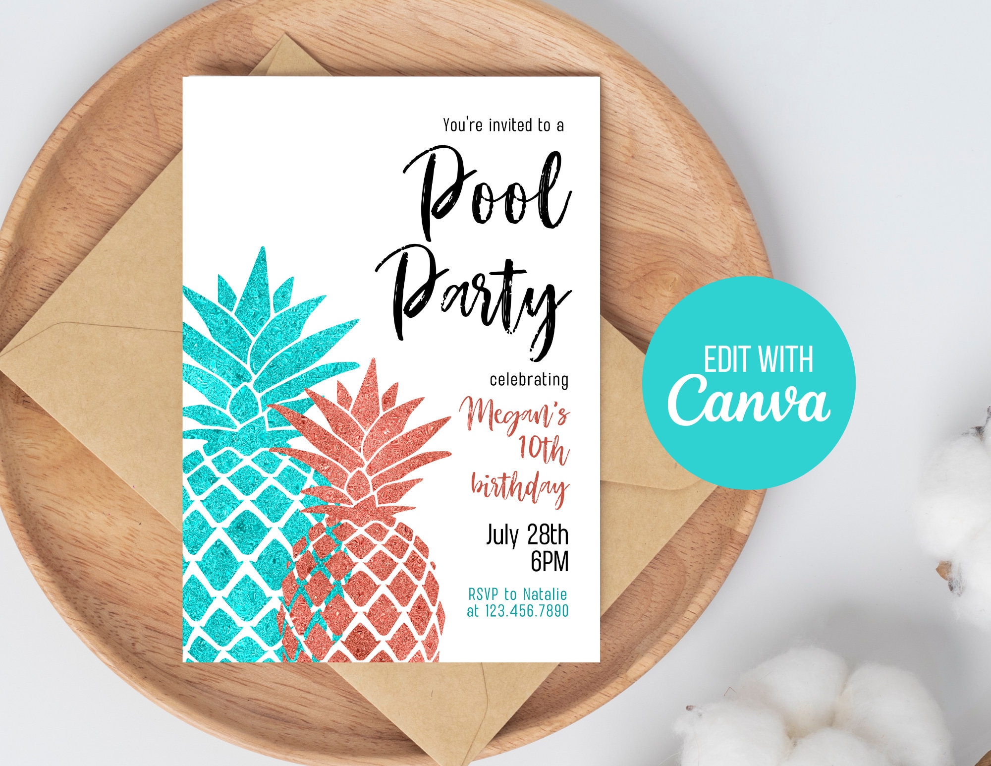 Pineapple Pool Party Birthday Invitation Pool Party Birthday Invite ...