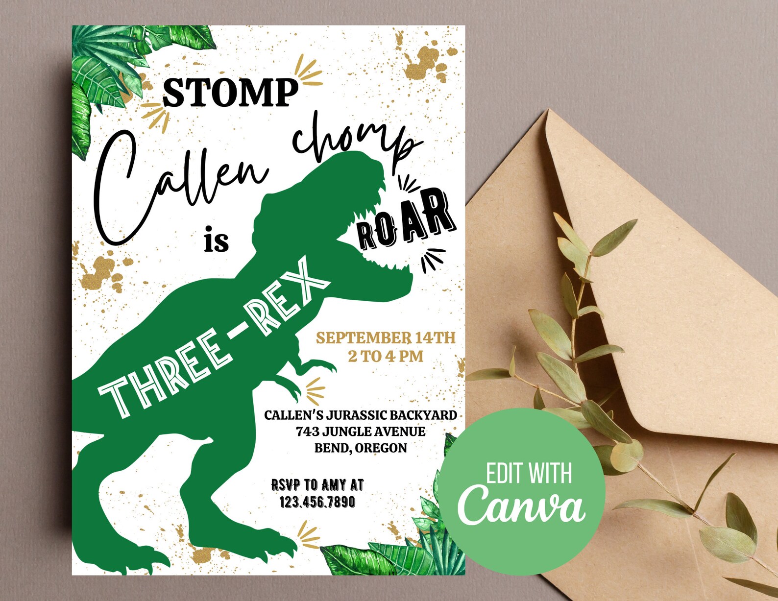 Three Rex Birthday Invitation | Dinosaur Birthday Party | Stomp Chomp ...