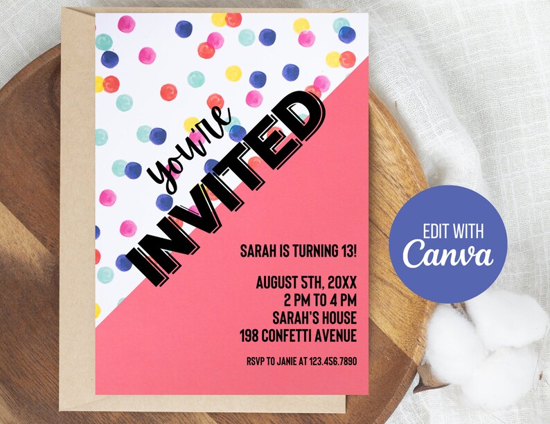Colored Confetti Birthday Invitation, Confetti Bday, Printable Colorful ...