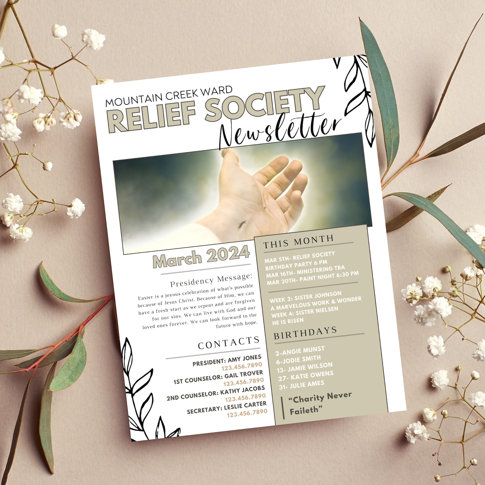 Relief Society Newsletter Relief Society Template Editable Relief ...