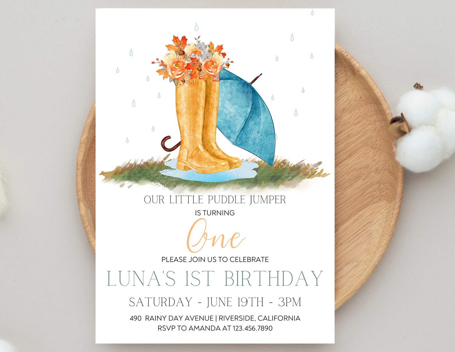 Umbrella Birthday Invitation | Rainy Day Birthday Party Invite | Little ...