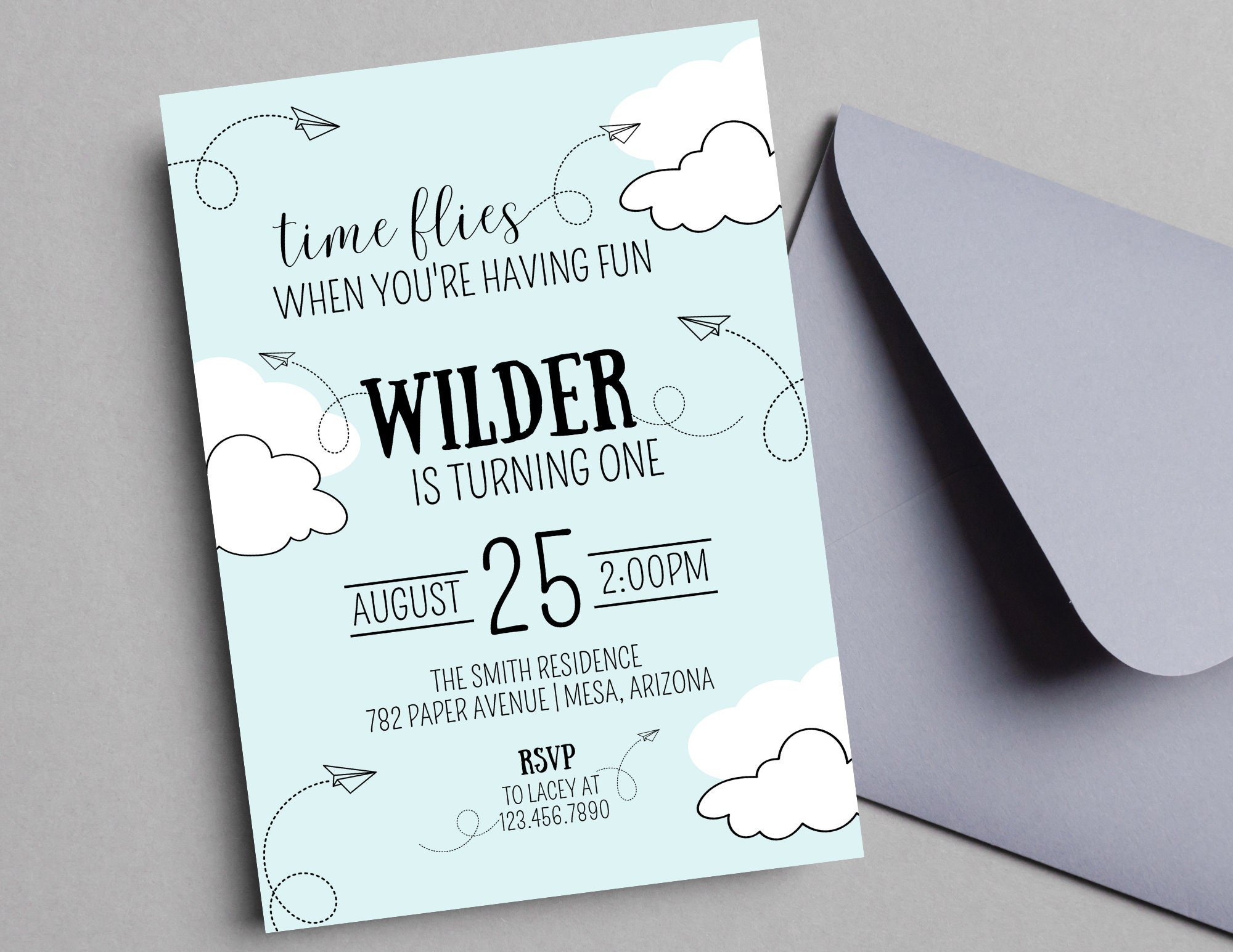 Paper Airplane Birthday Invitation | Paper Airplane First Birthday ...