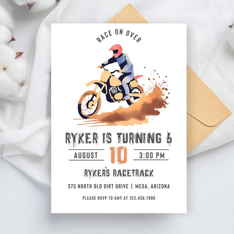 Dirtbike Birthday Invite | Motorbike Invitation | Dirt Bike Invitation ...