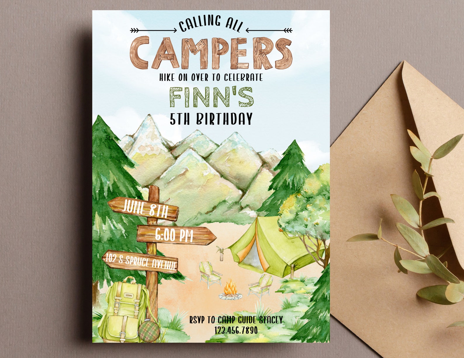 Camping Birthday Invitation Camping Birthday Party One Happy Camper ...
