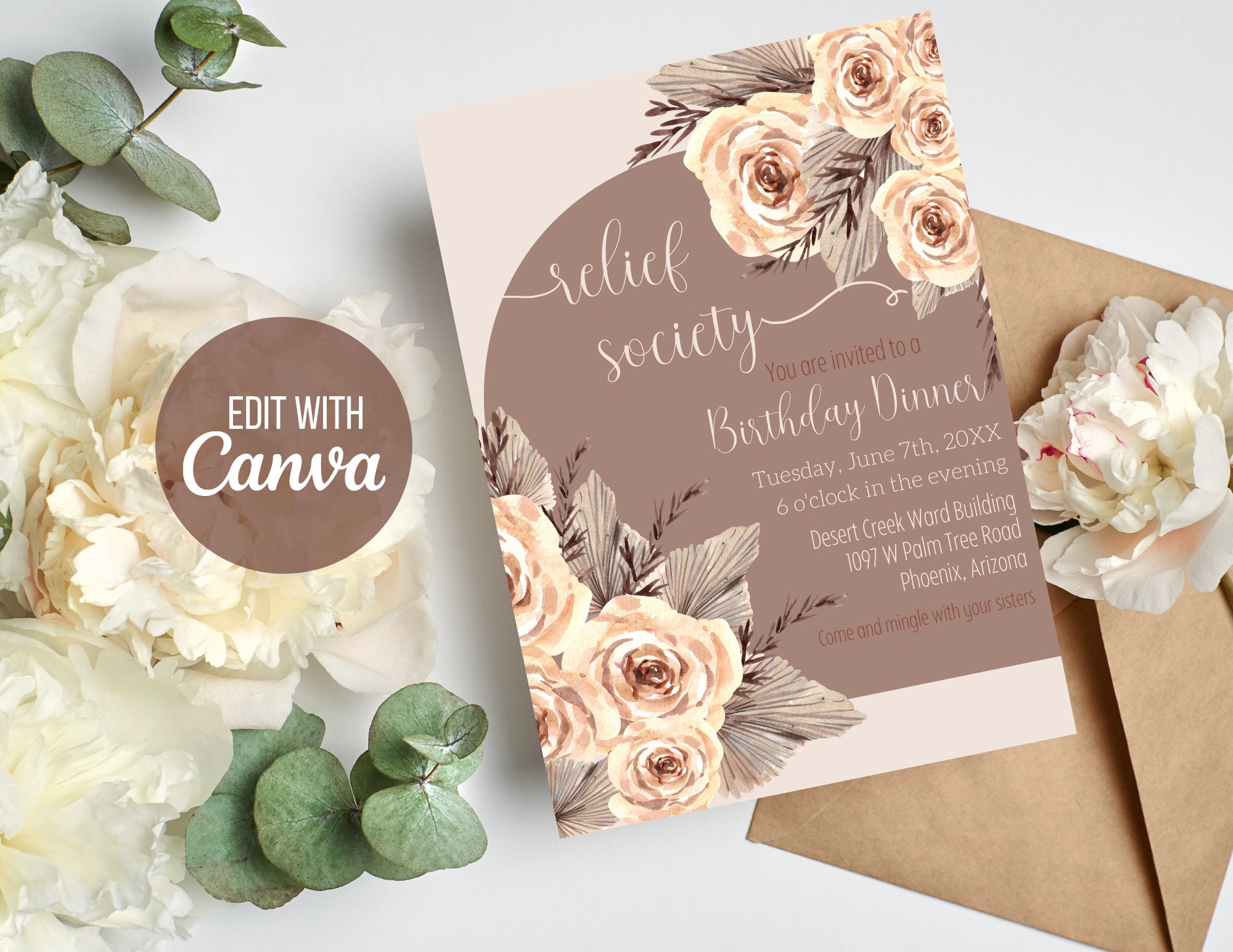 Relief Society Birthday Invitation Relief Society Dinner Invite Boho ...