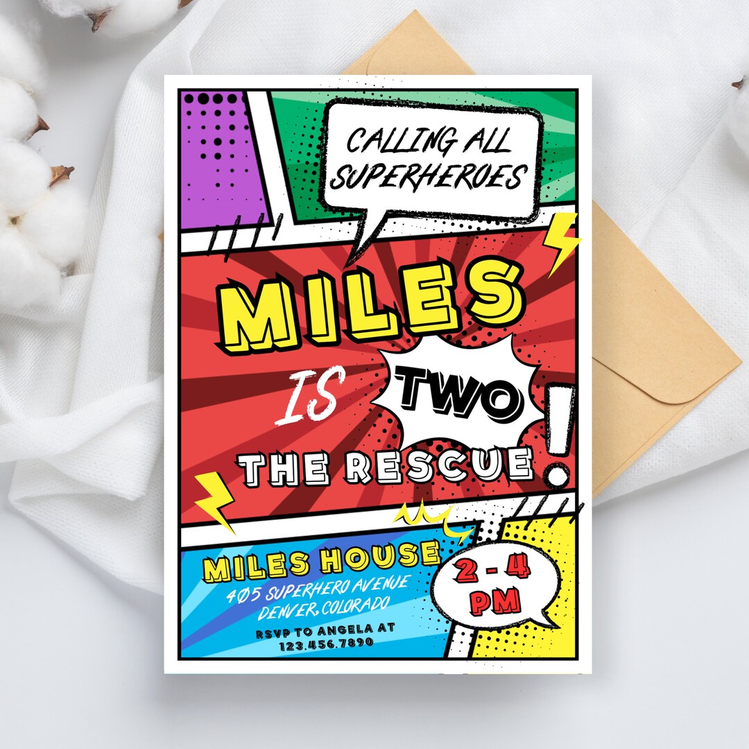 Comic Book Birthday Invitation, Super Heroes Birthday Party, Comic Book ...